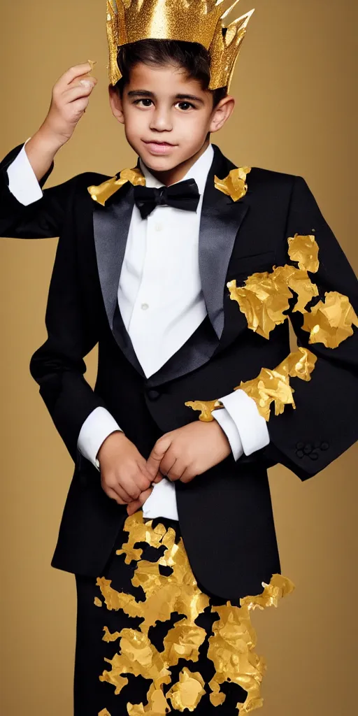 young Camilo wearing a golden crown and a black tissue | Stable ...