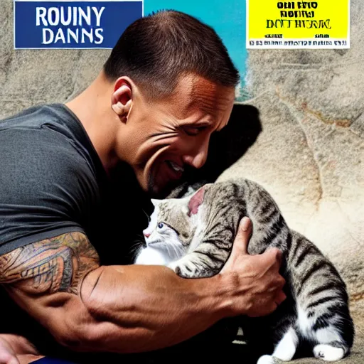 dwayne johnson petting a cat, cover of national | Stable Diffusion ...