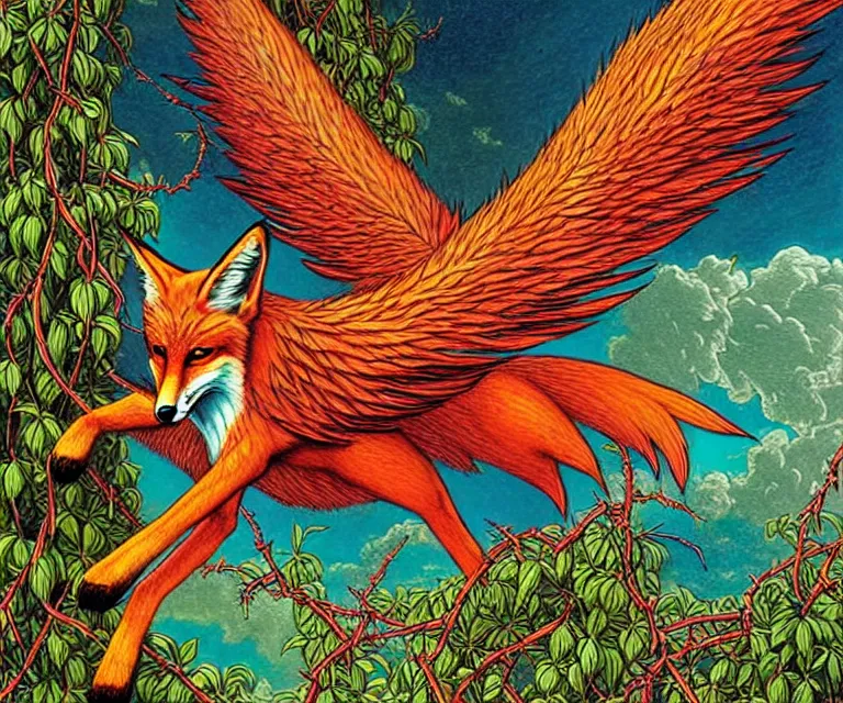 An absurdly-detailed Winged-Fox suspended in thorny | Stable Diffusion ...