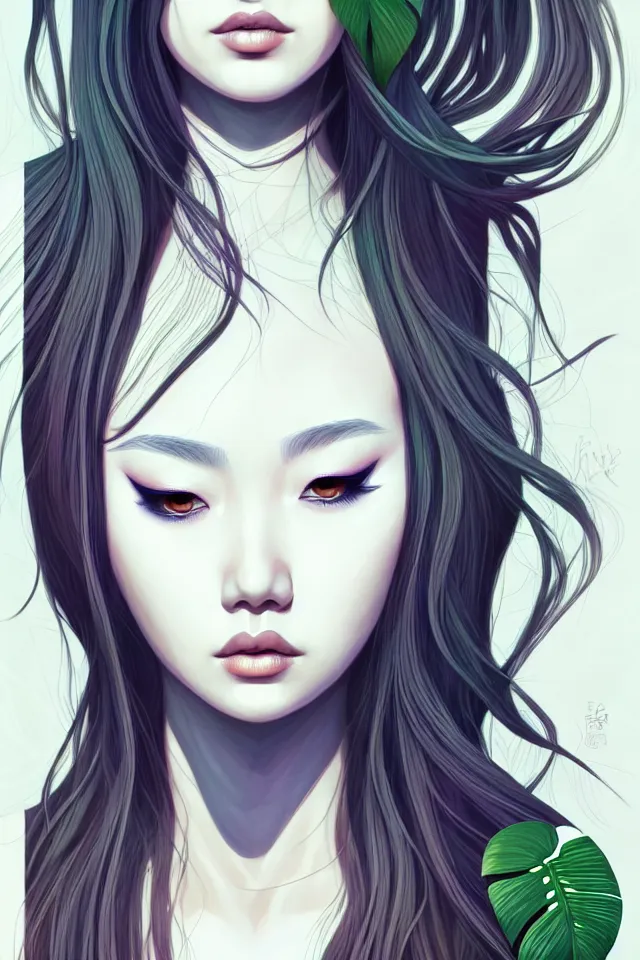 Asian, queen of the monstera, symmetrical face, | Stable Diffusion | OpenArt