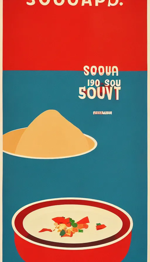 a propaganda poster of a bowl of soup, Soviet-era, | Stable Diffusion