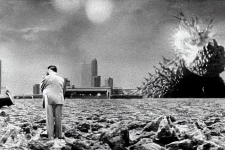 a filmstill of Kim Jong-il looking at Starro Kaiju | Stable Diffusion ...