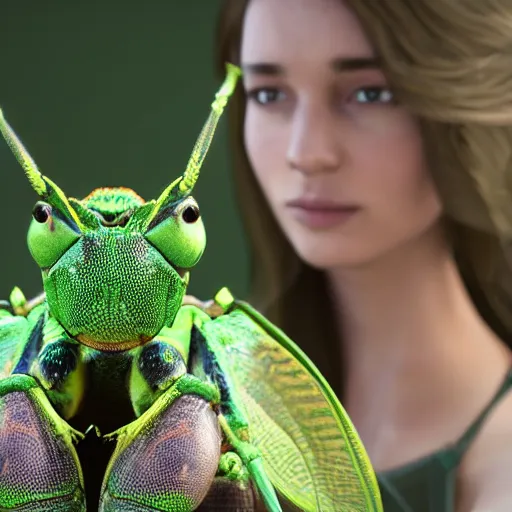 a girl holding a giant grasshopper, photoreal, | Stable Diffusion | OpenArt