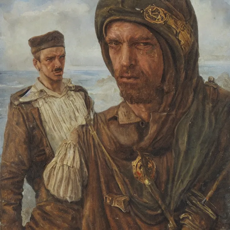 Portrait of a Soviet sailor wearing late medieval | Stable Diffusion