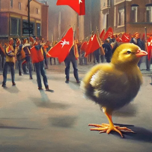 a baby chick conducting a communist uprising in | Stable Diffusion ...