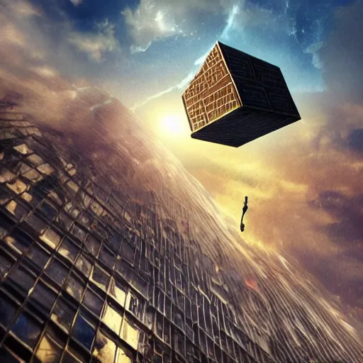 an big default cube falling from the sky crush the | Stable Diffusion