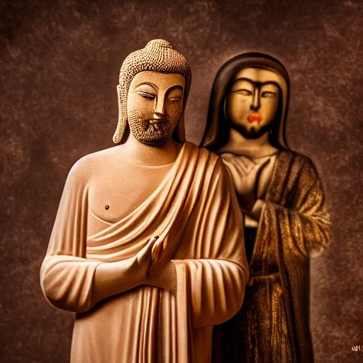 jesus christ and budda standing while posing for a | Stable Diffusion