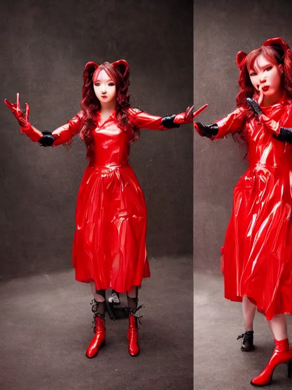 Babymetal singer wearing Translucent Red and Gold | Stable Diffusion