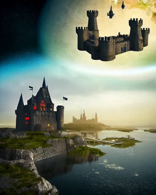 medieval castle floating in space, bustling space | Stable Diffusion ...