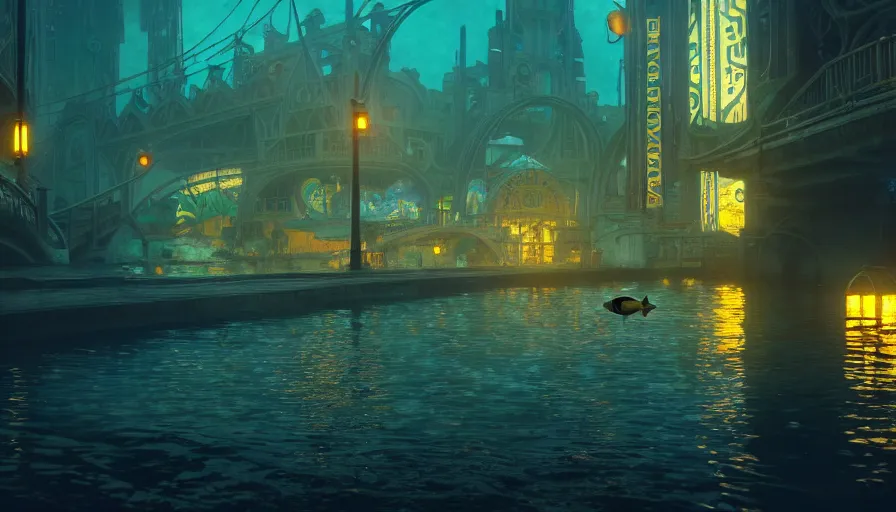 beautiful water city in the style of a bioshock | Stable Diffusion ...