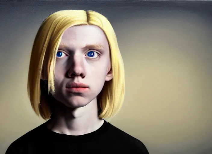 waifish androgynous person with mid length blond hair | Stable Diffusion