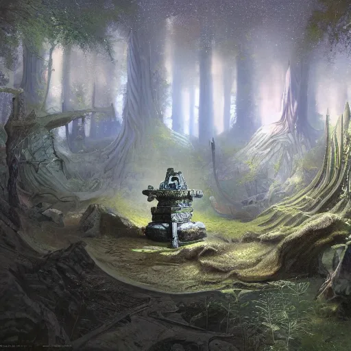 a painting of a alien altar in the middle of a forest, | Stable ...