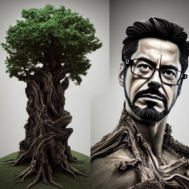 portrait of tony stark tree statue, wearing glasses, | Stable Diffusion ...
