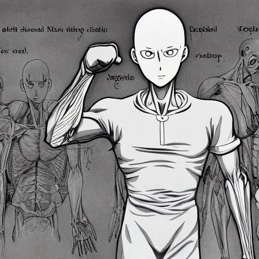 anatomical, labelled, medical drawing of saitama with | Stable Diffusion