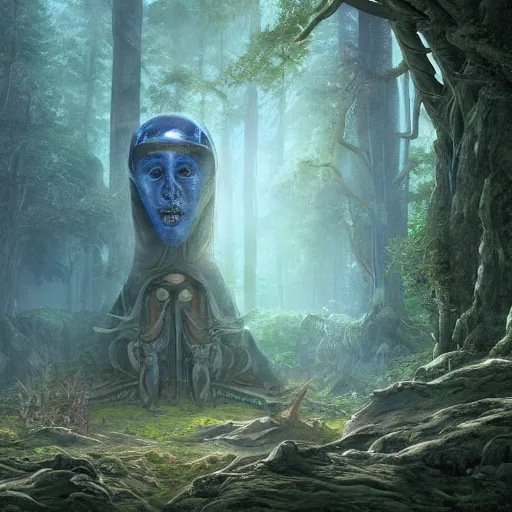 a painting of a alien altar in the middle of a forest, | Stable ...
