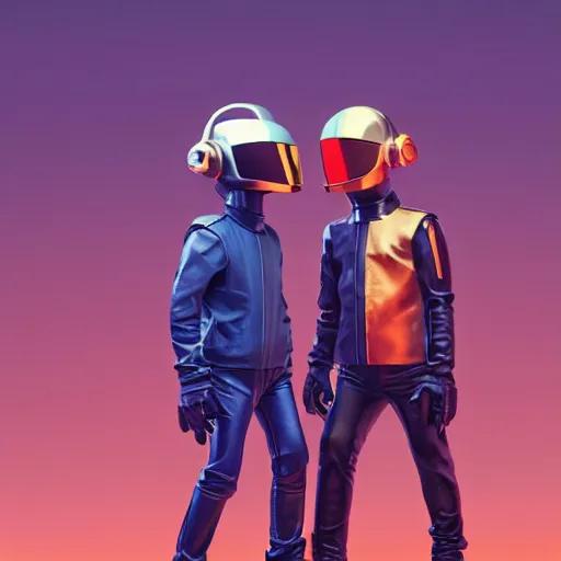 low poly 3D miniature daft punk kids standing back to | Stable ...