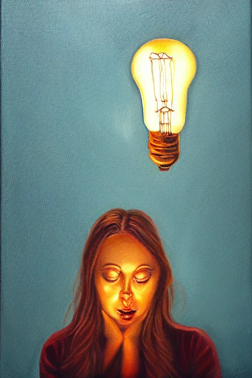 oil painting of an empty light bulb, with a woman | Stable Diffusion ...