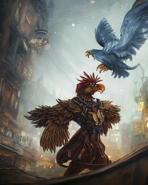 Chicken, Anthropomorphized, raging, Golden Steampunk | Stable Diffusion