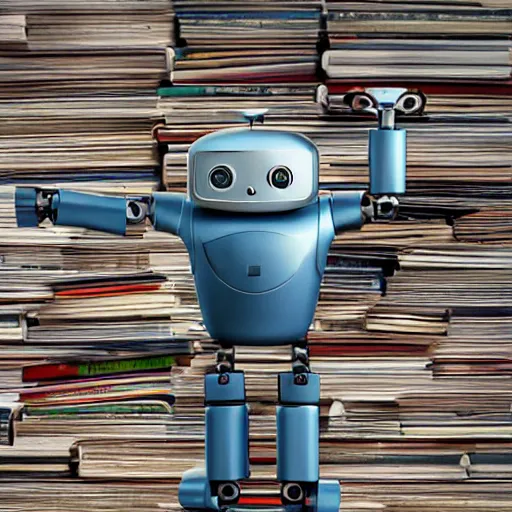 long shot of a minimalistic robot holding a pile of | Stable Diffusion