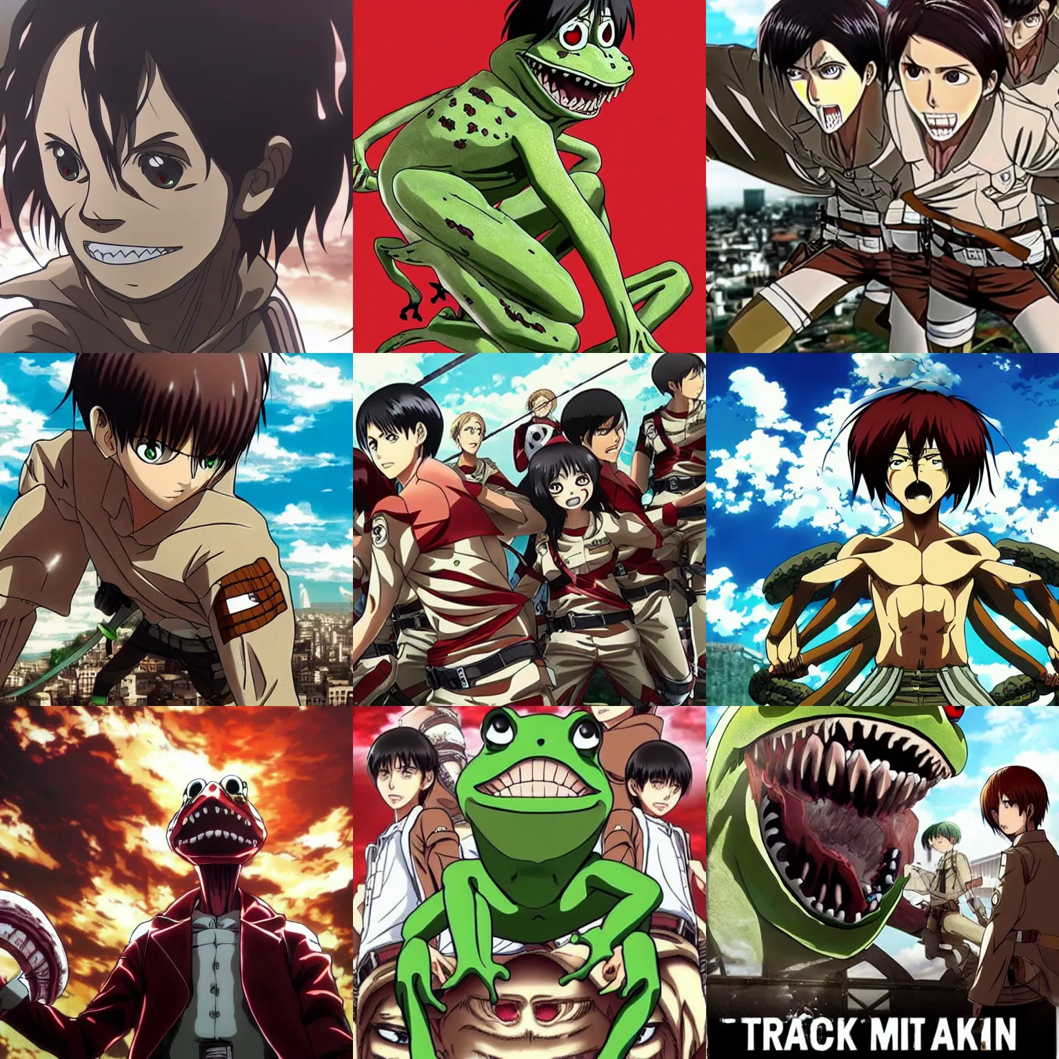 attack on titan but the titan is a frog, key anime | Stable Diffusion ...