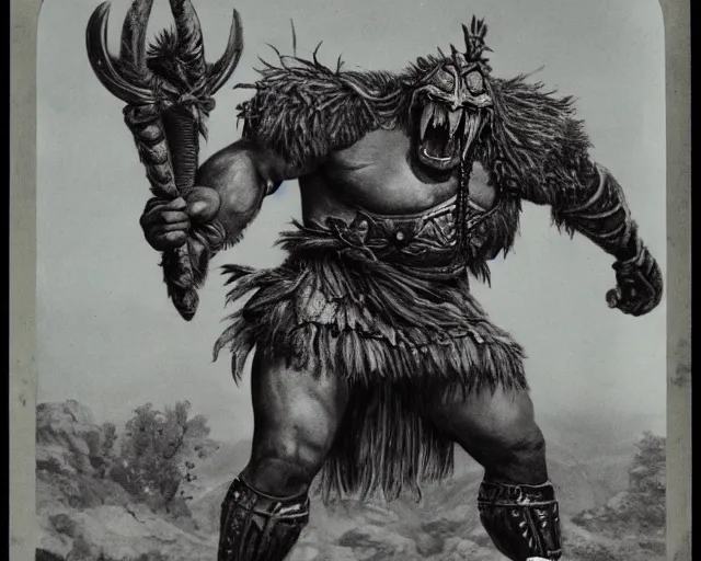 vintage photograph of a warrior ogre chieftain, tall, | Stable ...