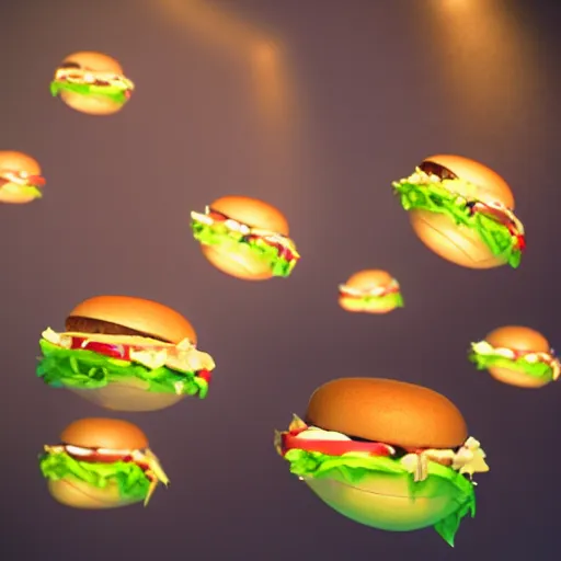 cgi art of a floating hamburger, good lighting, | Stable Diffusion