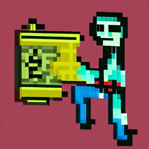 a pixel - art image of a zombie high fiving a skeleton | Stable ...