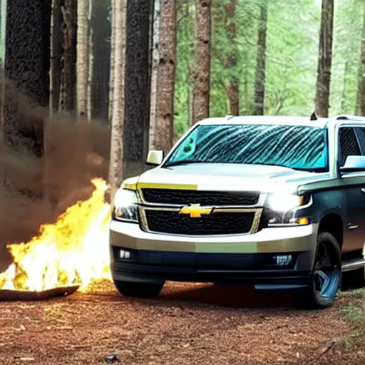 a Chevy Tahoe on fire in a forest | Stable Diffusion | OpenArt