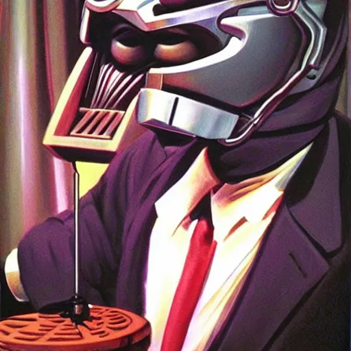 beautiful lifelike painting of mf doom holding the mic | Stable ...