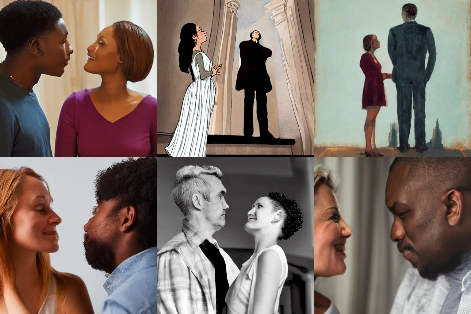 a short man looking up admiringly at the tall woman | Stable Diffusion ...