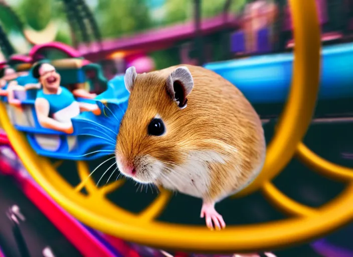 film still of a hamster riding a roller coaster in | Stable Diffusion