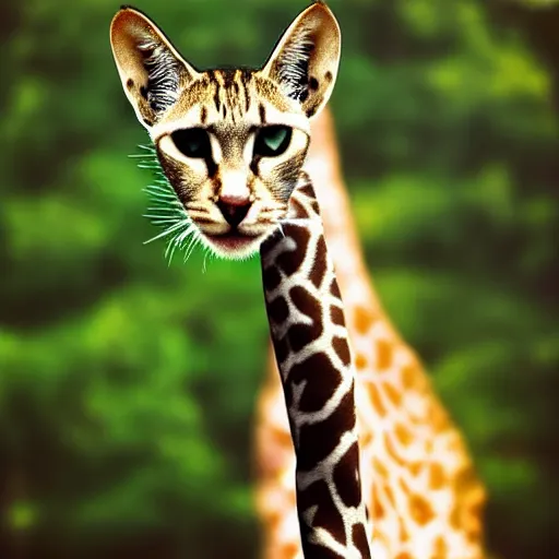 a feline girafe - cat - hybrid, animal photography | Stable Diffusion