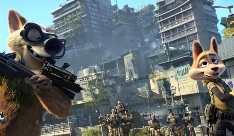 screen shot of Call of Duty : Disney, in Zootopia | Stable Diffusion ...