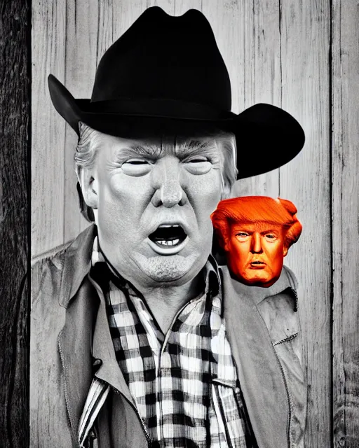a portrait photograph of Donald Trump as a cowboy, | Stable Diffusion