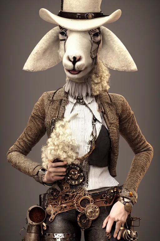 anthropomorphic sheep as a steampunk cowgirl, | Stable Diffusion | OpenArt