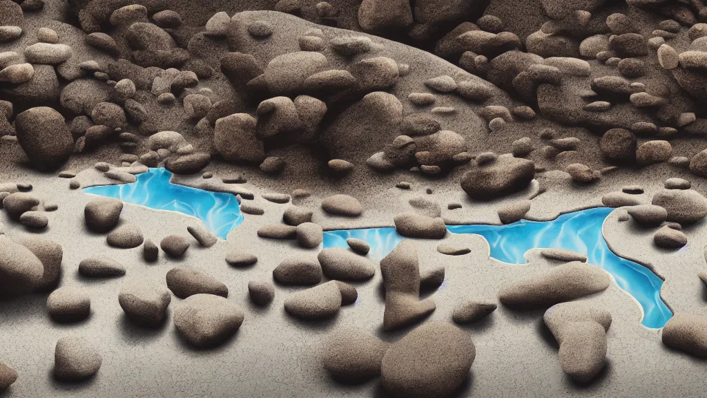 a hot spring in an outcrop of river stones, in an epic | Stable ...