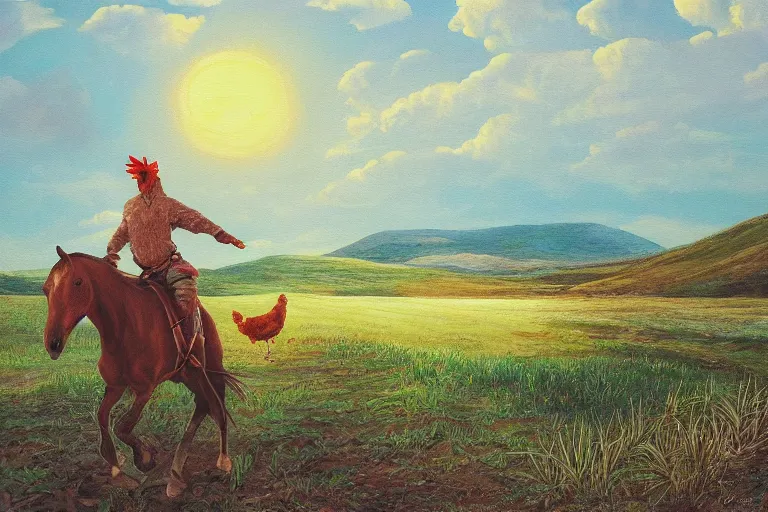 a beautiful painting of a chicken riding a horse | Stable Diffusion ...