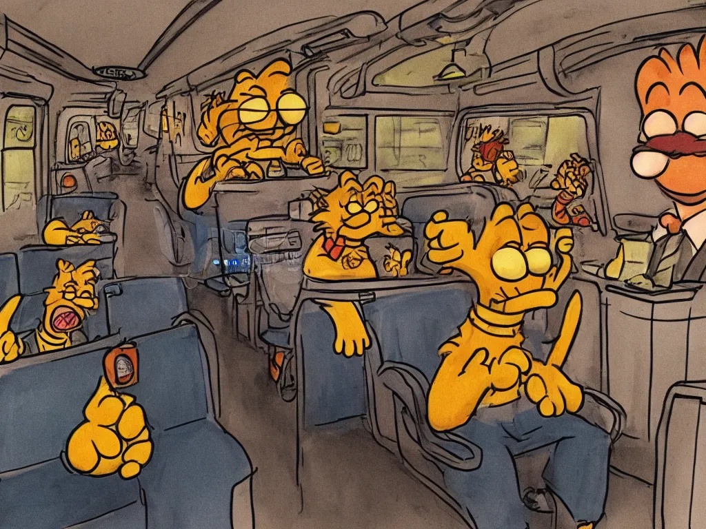 a cartoony drawing of Garfield!!, sitting in a | Stable Diffusion | OpenArt