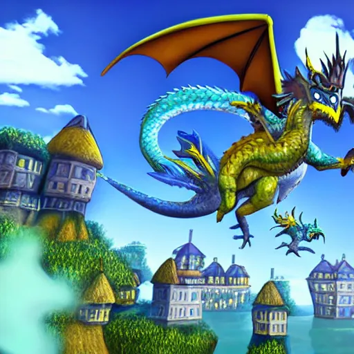 dragon flying over village | Stable Diffusion | OpenArt