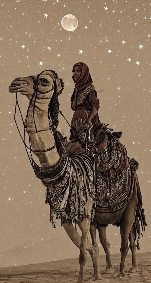 an arabian merchant rides her camel in the desert at | Stable Diffusion ...