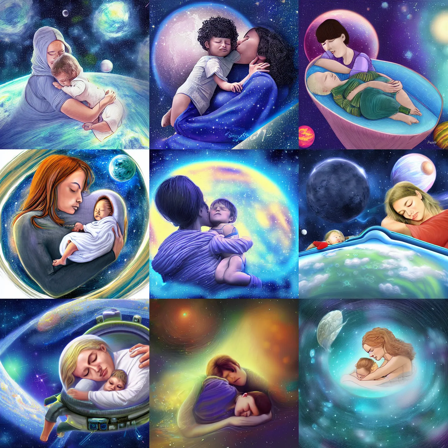 mother and child sleeping in space, fantasy, highly | Stable Diffusion ...