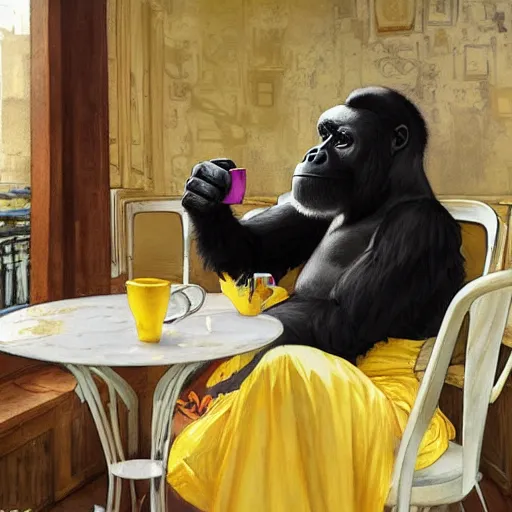 Harambe the gorilla having coffee in a Parisian cafe, | Stable Diffusion
