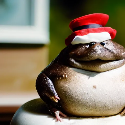 cinematic photo of a taxidermized fat wet toad held by | Stable ...