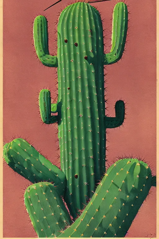 extreme wide shot of a 1950s retro Cactus robot, with | Stable ...