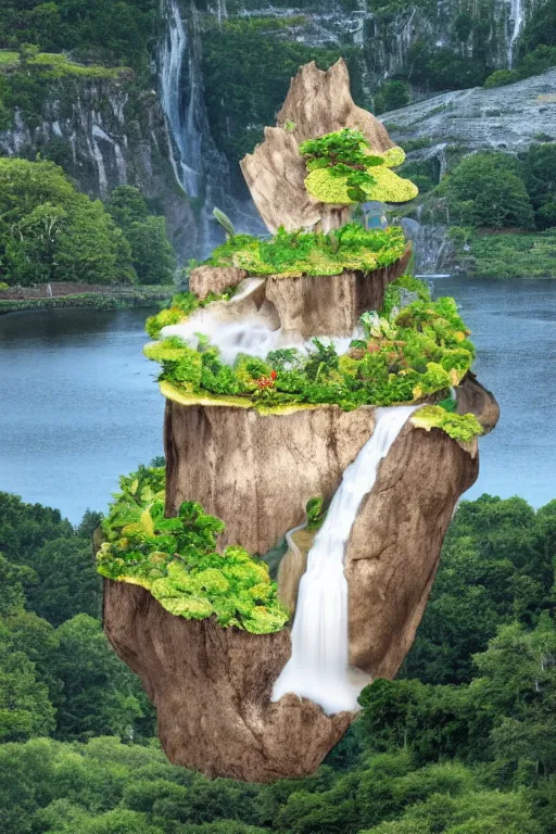 A floating island with a waterfall | Stable Diffusion