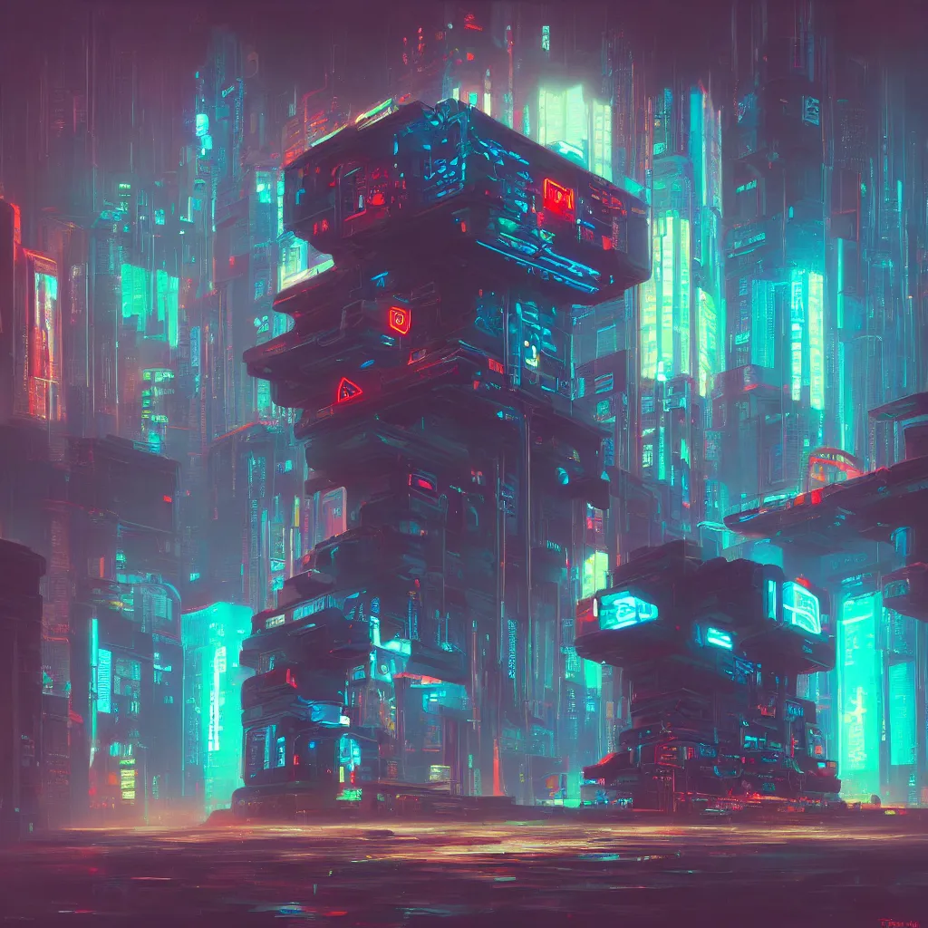 a beautiful cyberpunk acrylic painting of a rune house | Stable Diffusion