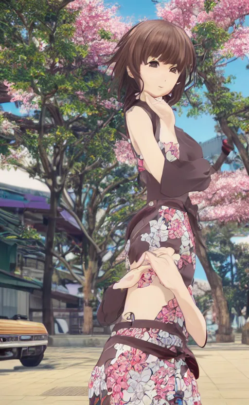 anime style, gta 5, panoramic centered view of girl, | Stable Diffusion