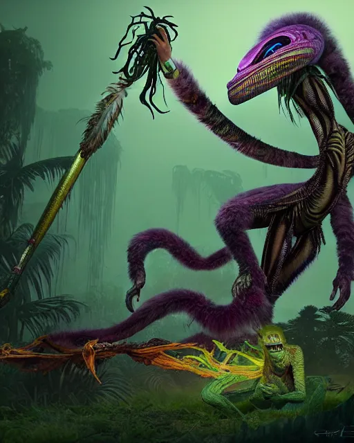 An enormous female Alien warrior With reptilian | Stable Diffusion