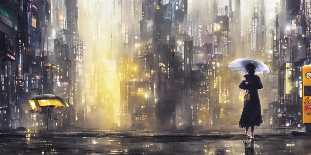 a dusty deserted city, a girl with a yellow raincoat | Stable Diffusion ...