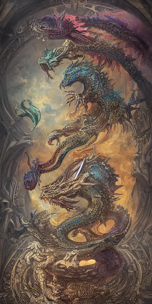 colorful Ouroboros water dragon floating around inside | Stable ...